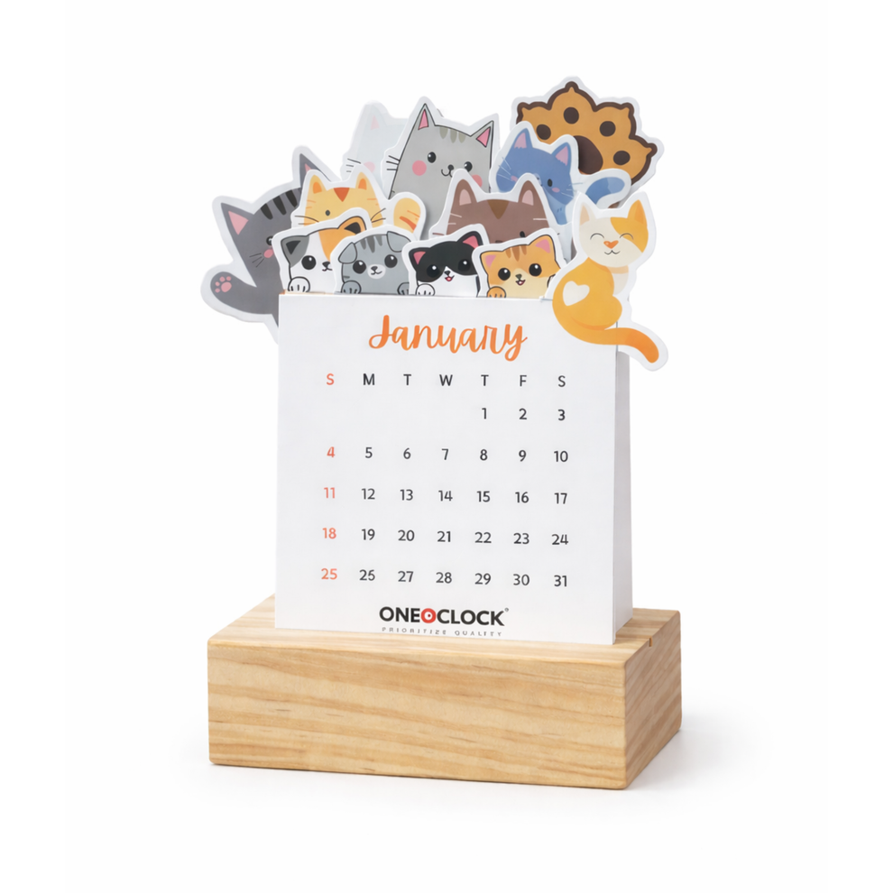 OneOclock Meow Magic Cute Desk Calendar 2026 – OneOclock.in